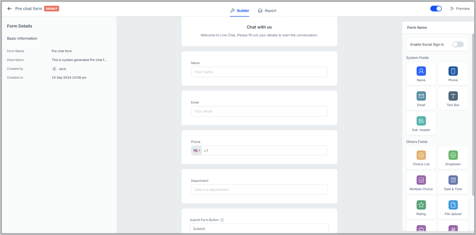 Pre Chat Form | REVE Chat
