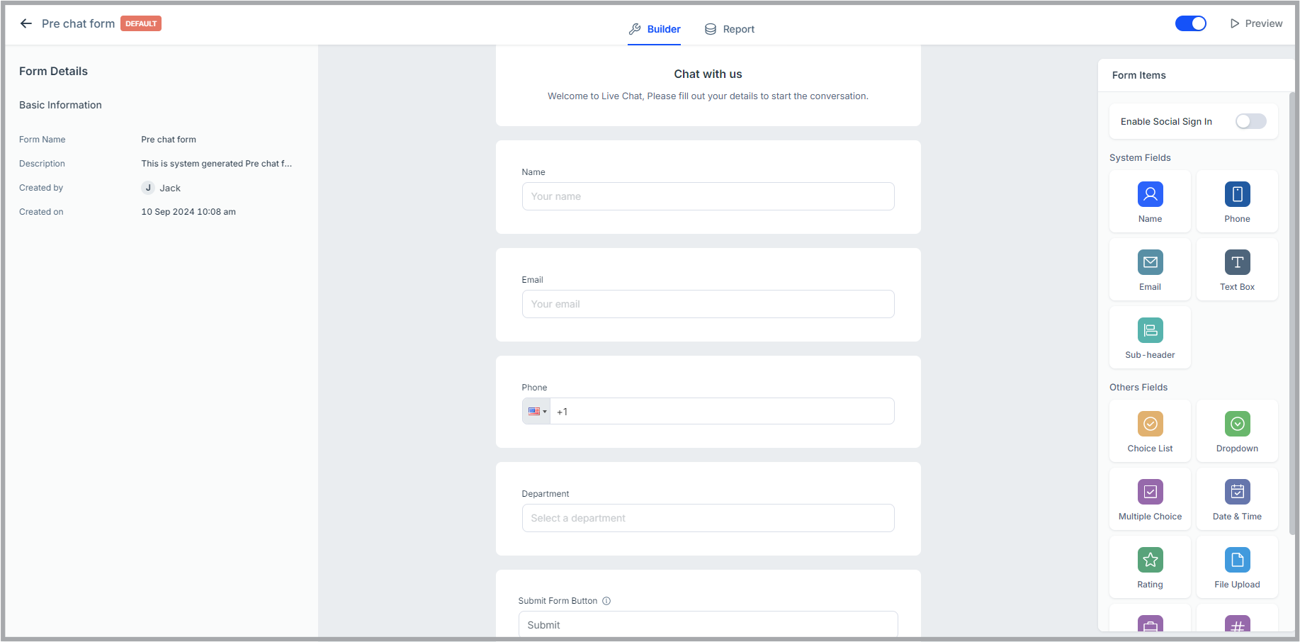 Pre Chat Form | REVE Chat