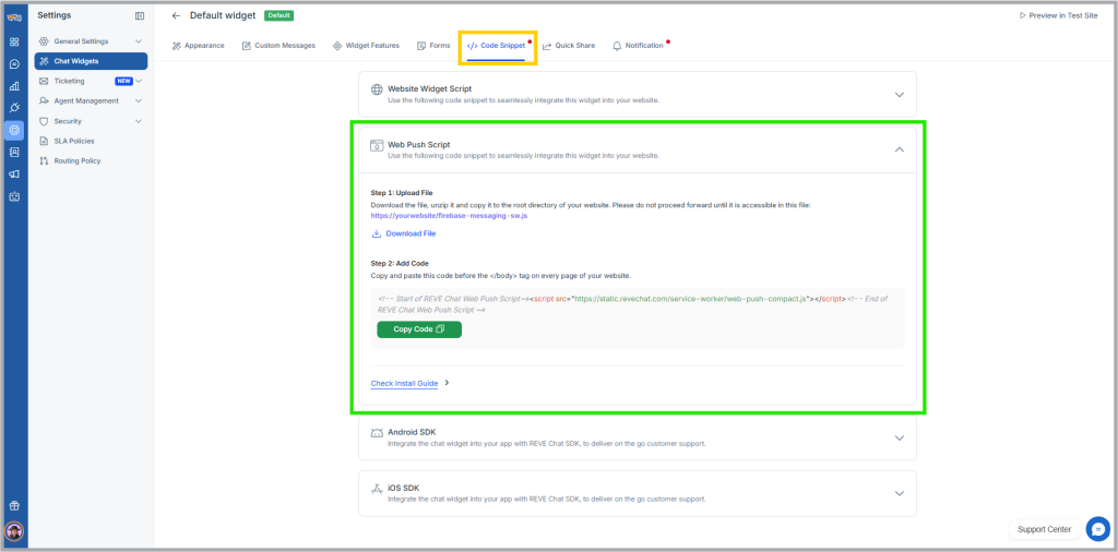 Web Push Setup Guide | REVE Chat