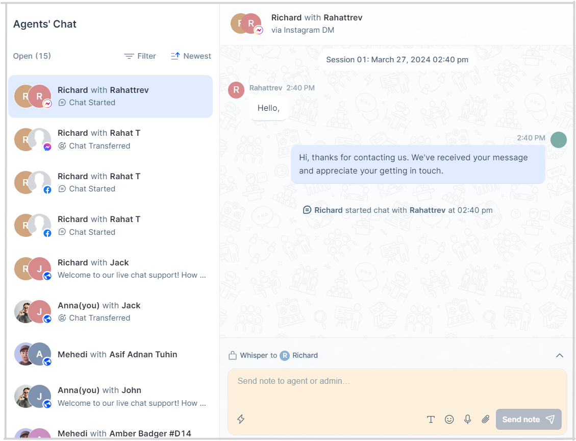 Chat Monitoring for All Ongoing Agents' Chat | REVE Chat