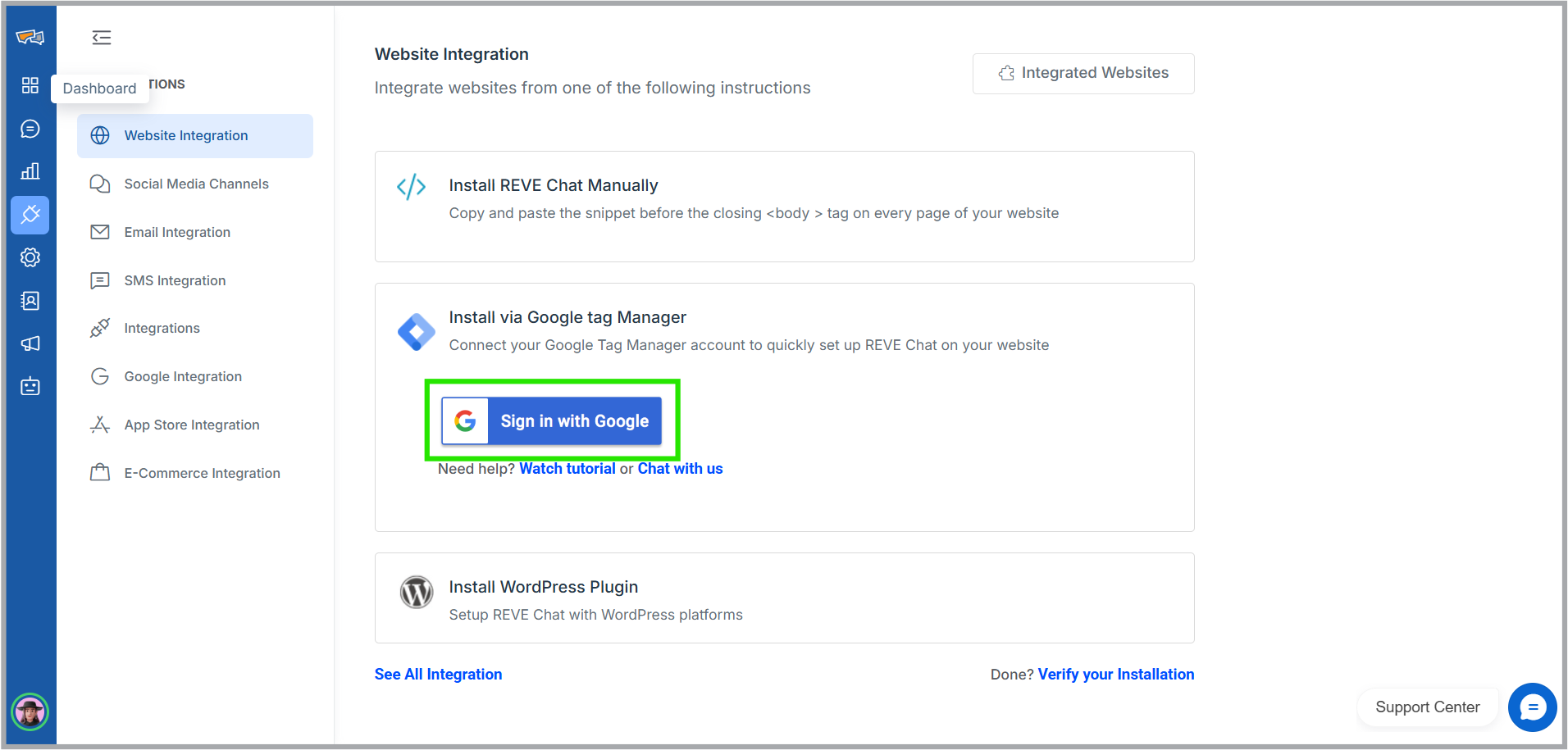 Google Tag Manager | REVE Chat